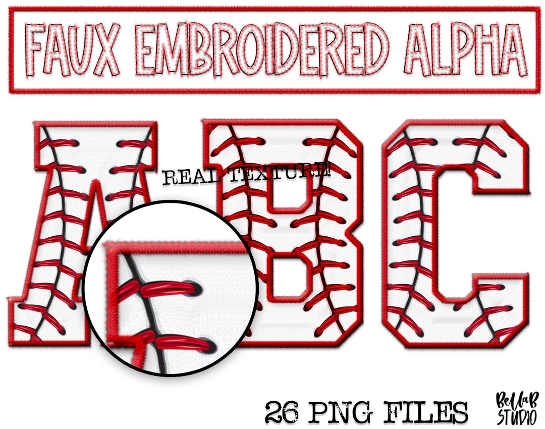 Baseball Faux Embroidered PNG Alphabet Set, Stitched Alpha PNG, Clipart ...
