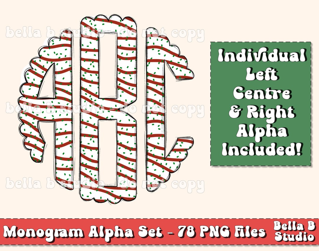Christmas Tree Cake PNG Alphabet Set, Scalloped Monogram Alpha, Hand ...