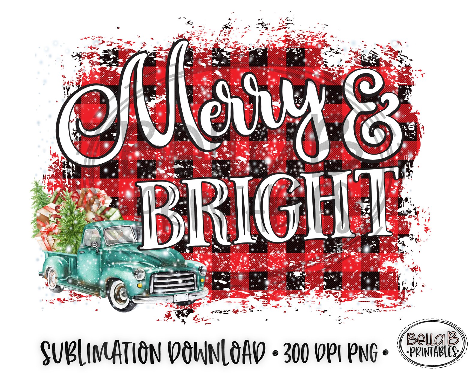 Christmas Truck Sublimation, Christmas Sublimation Designs, Plaid Merry ...
