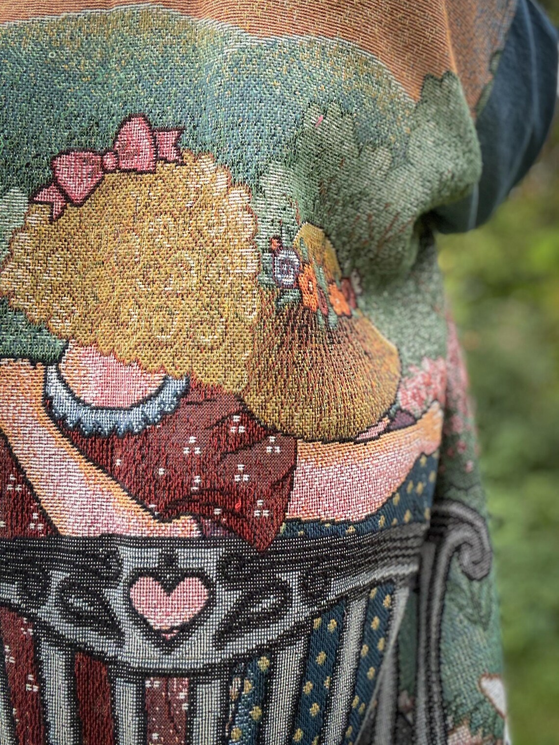 Vintage Tapestry Blanket Coat: Denim Sleeves, Fringe Trim - Etsy