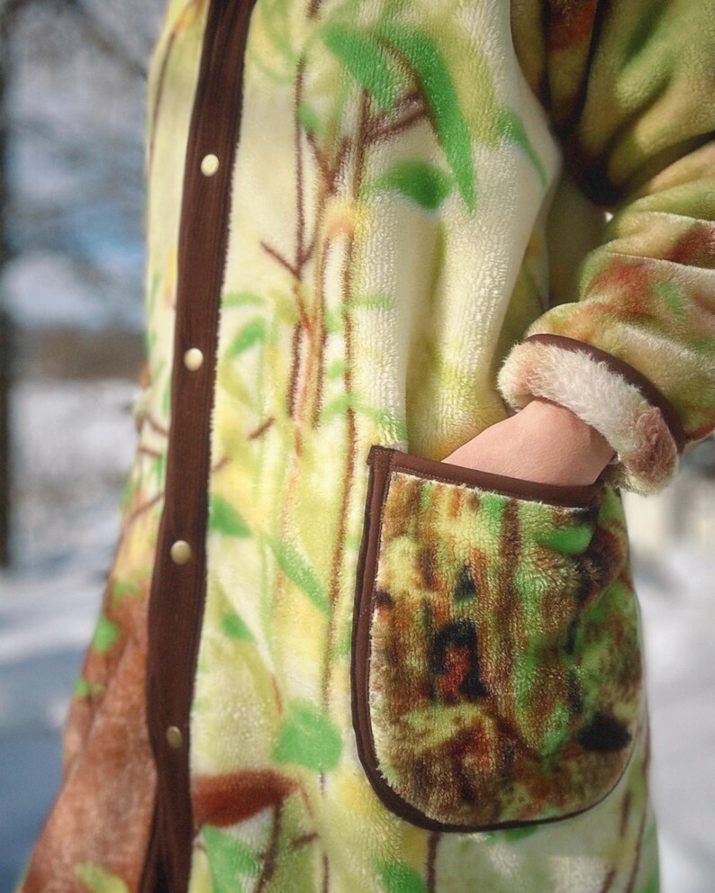 Handmade Deer Fleece Duster Coat • Faux Fur Hat, Woodland Dublenka - Etsy