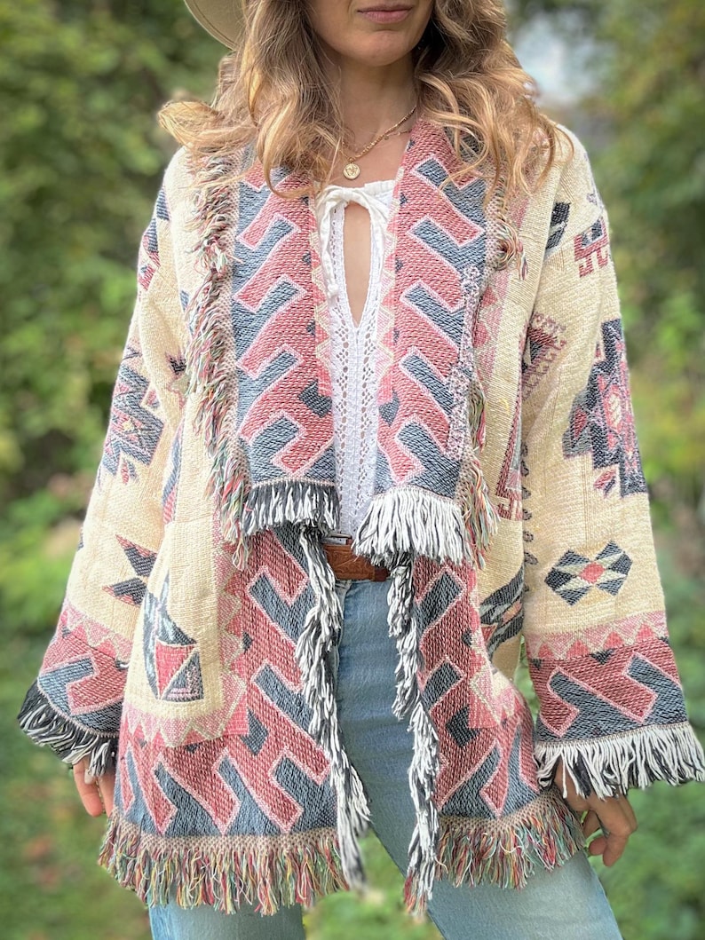 Vintage Southwestern Blanket Jacket: Fringed Tapestry Coat - Etsy