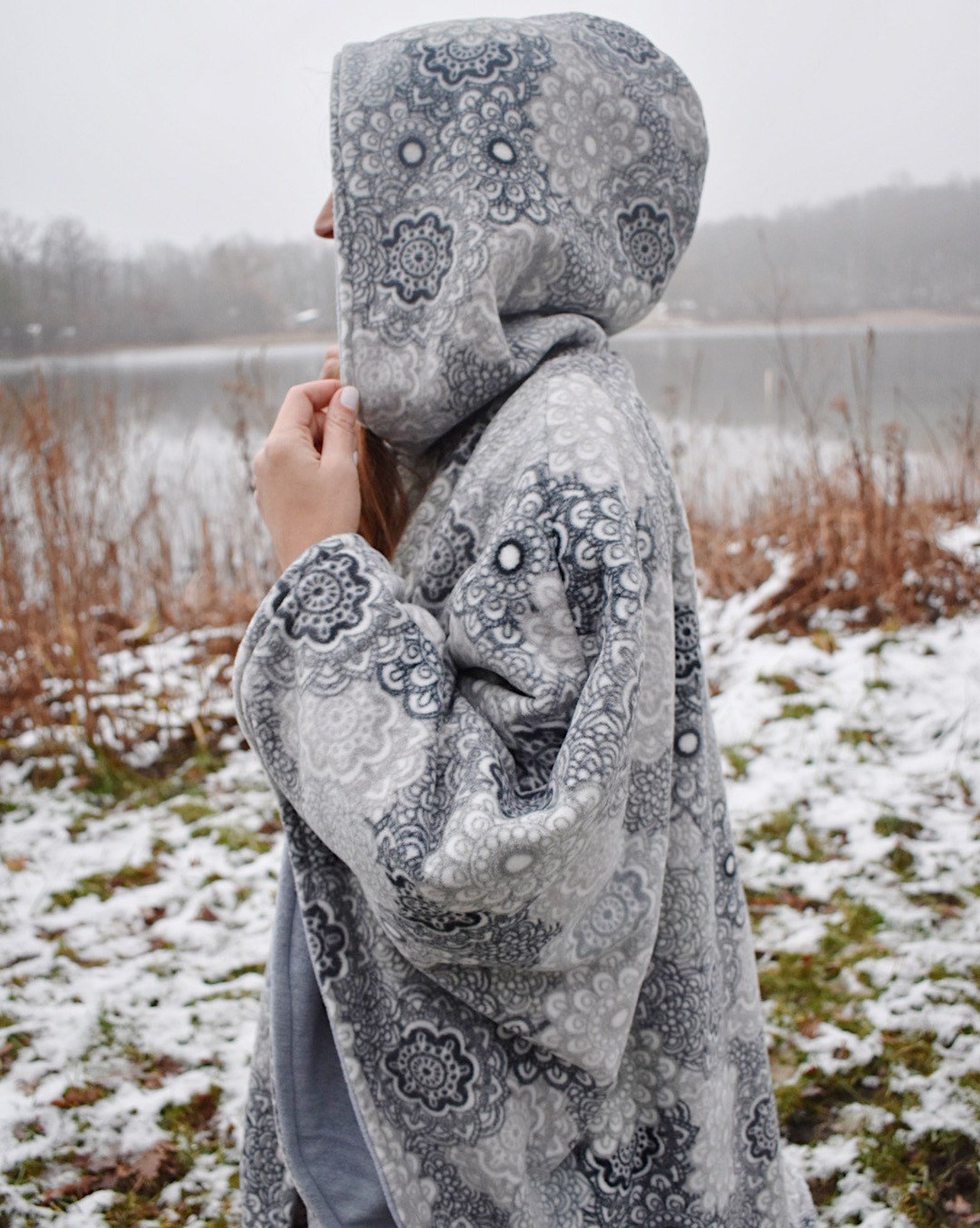 Gray and White Packed Medallion Anti Pill Plush Fleece Adult - Etsy