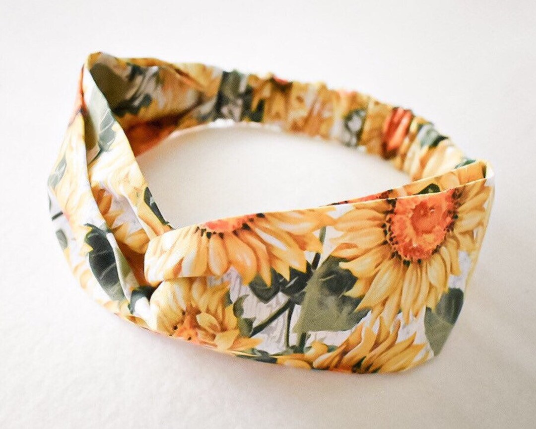Sunflowers Distressed Wood Harvest Cotton Fabric Twisted Turban ...