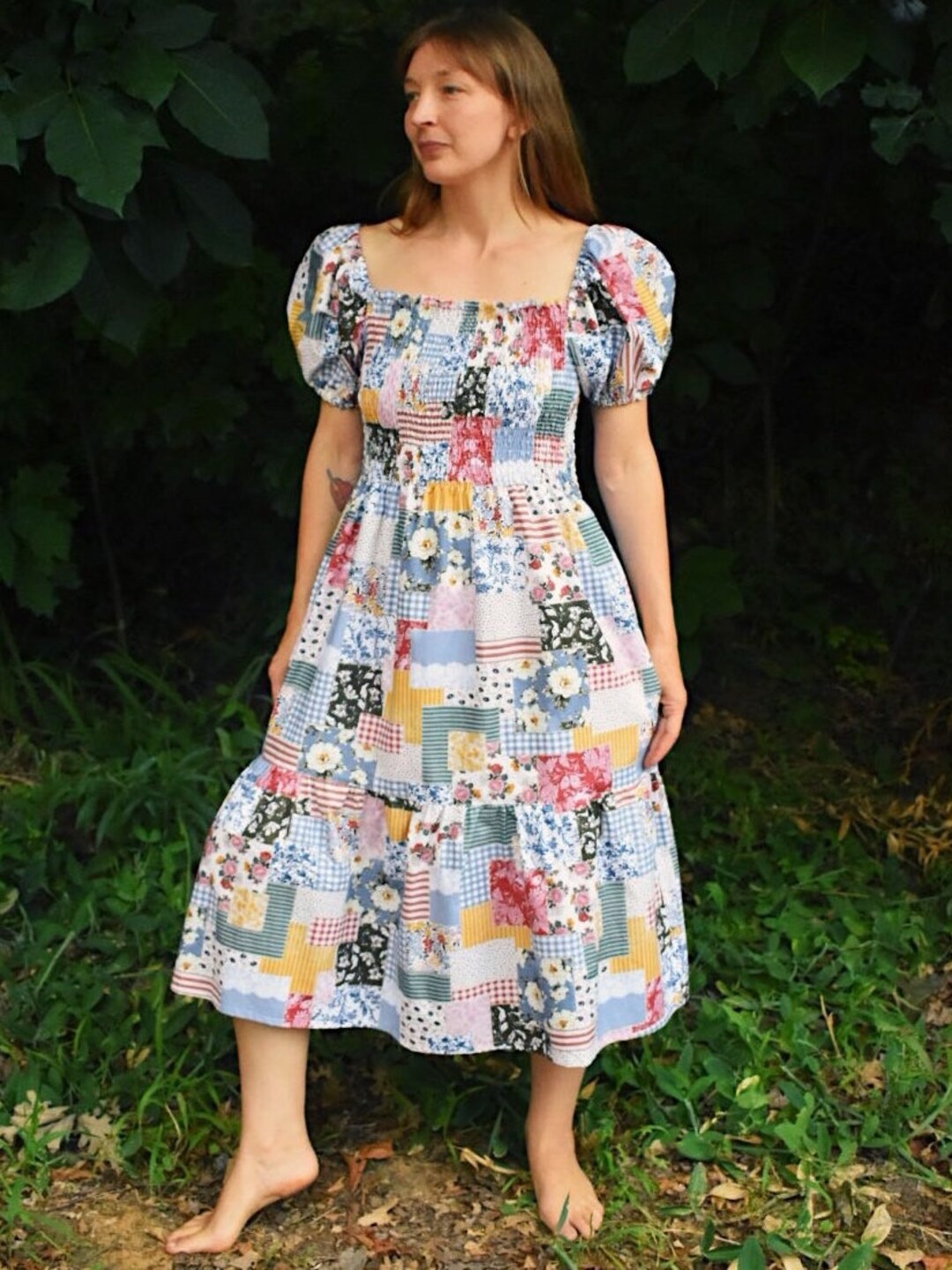 Boho Patchwork Cotton Smocked Bodice Prairie Dress - Etsy