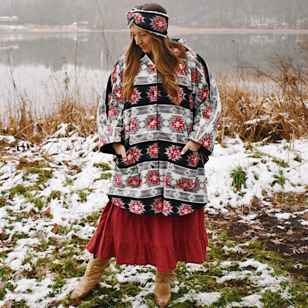 Larson Aztec Anti Pill Plush Fleece Adult Poncho Cape With Hood - Etsy