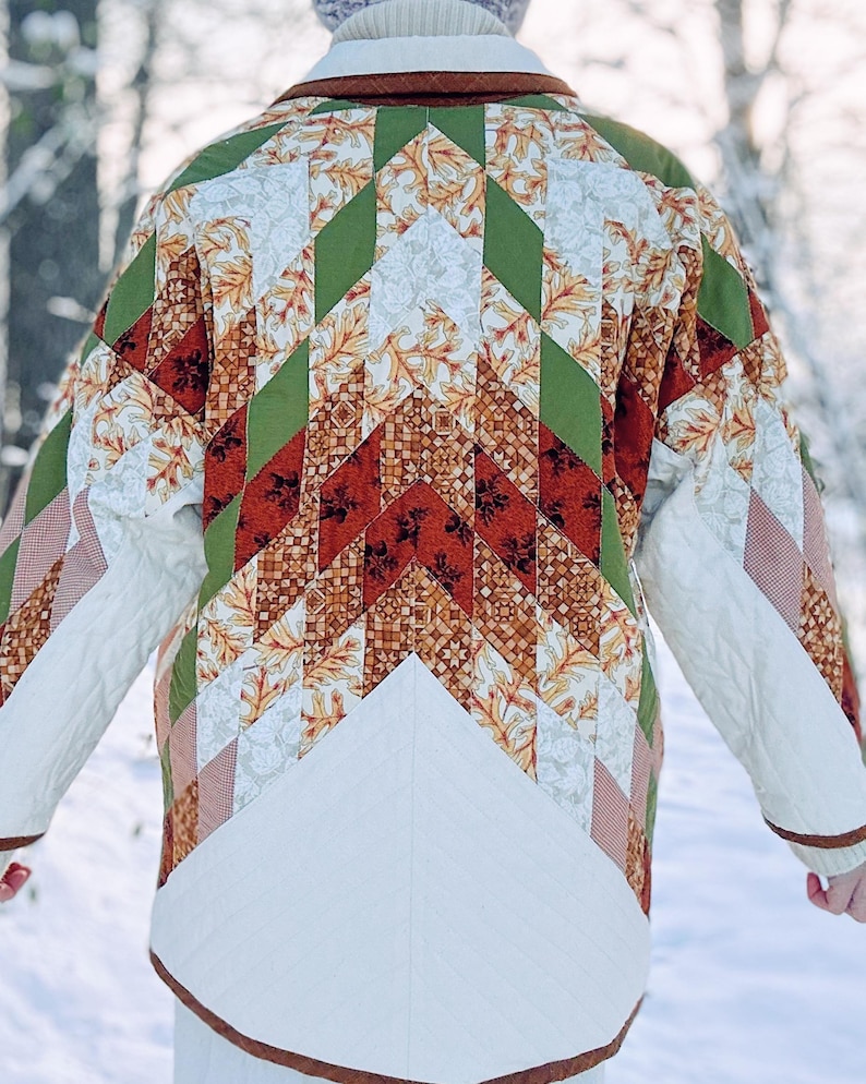 Handmade Autumn Quilt Jacket: Diamond Patchwork Cotton Folk Coat - Etsy