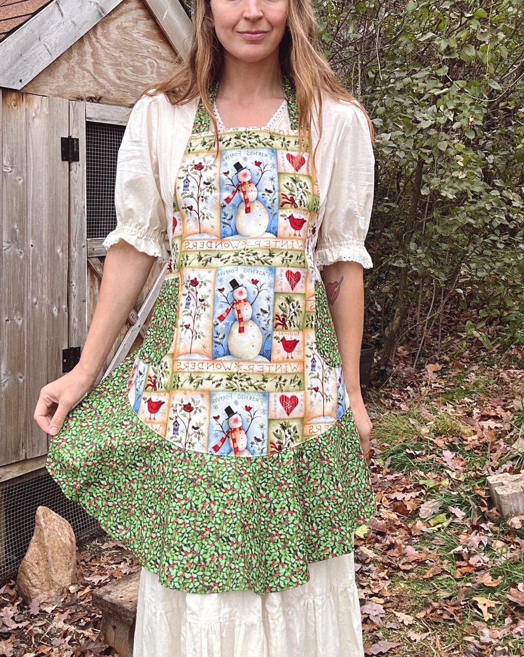 Winter Wonderland Snowman Apron, Vintage Fabric, Deadstock Holiday ...