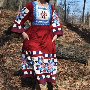 Handcrafted Ohio and Boston Star Block Patchwork Cotton Dress, Bell ...