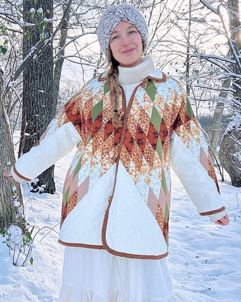 Handmade Autumn Quilt Jacket: Diamond Patchwork Cotton Folk Coat - Etsy