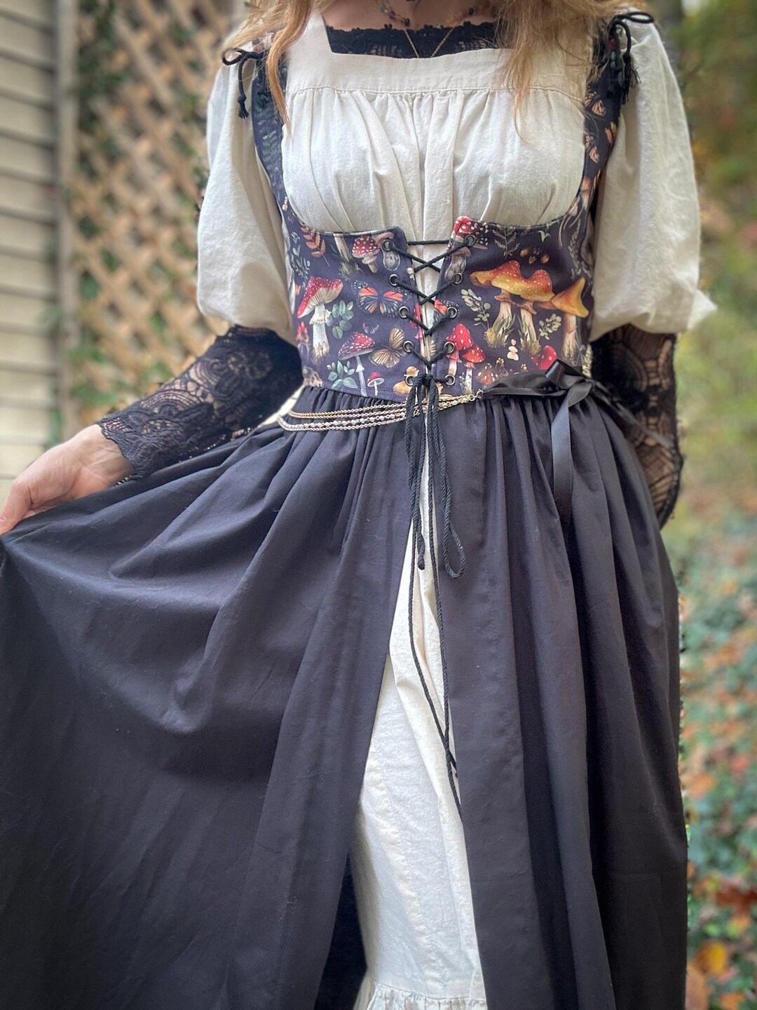 Woodland Witch Corset Duster – Mushroom & Gingham Stay Overdress ...