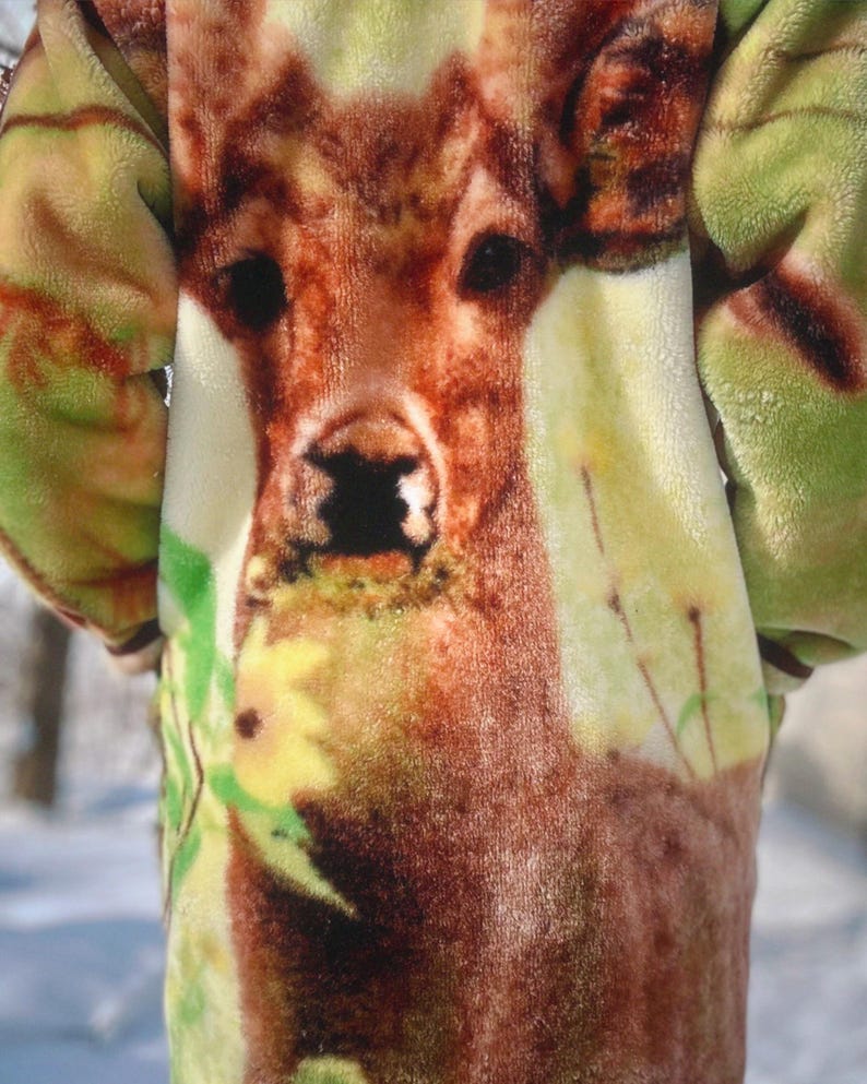 Handmade Deer Fleece Duster Coat • Faux Fur Hat, Woodland Dublenka - Etsy