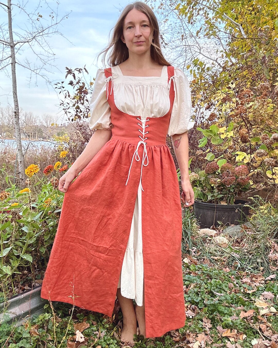 Terracotta Linen Bustier Overdress, Cottagecore Layering Dress ...