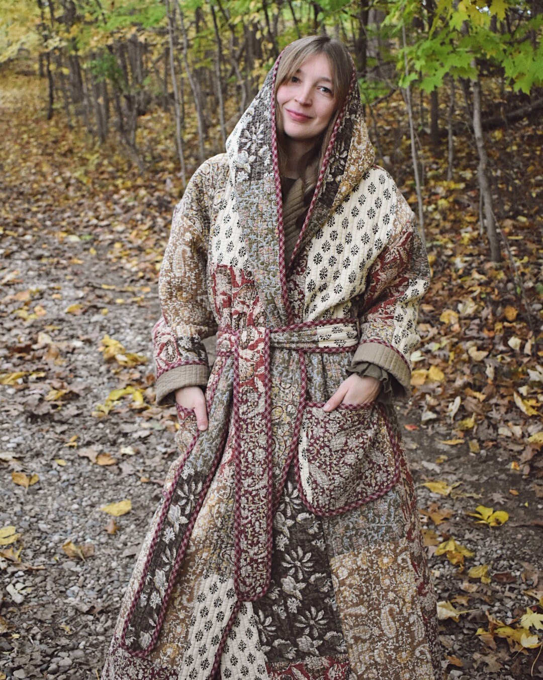 Brown Paisley Patchwork Quilt Duster Jacket, Vintage Upcycled Quilt, Cozy Hood, Wide Sleeves ...