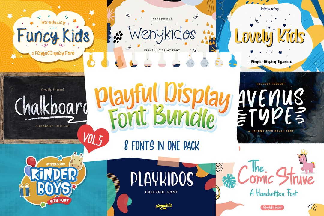 Playful Font Bundle 5 Craft Font Cute Font Kids Font Fun - Etsy