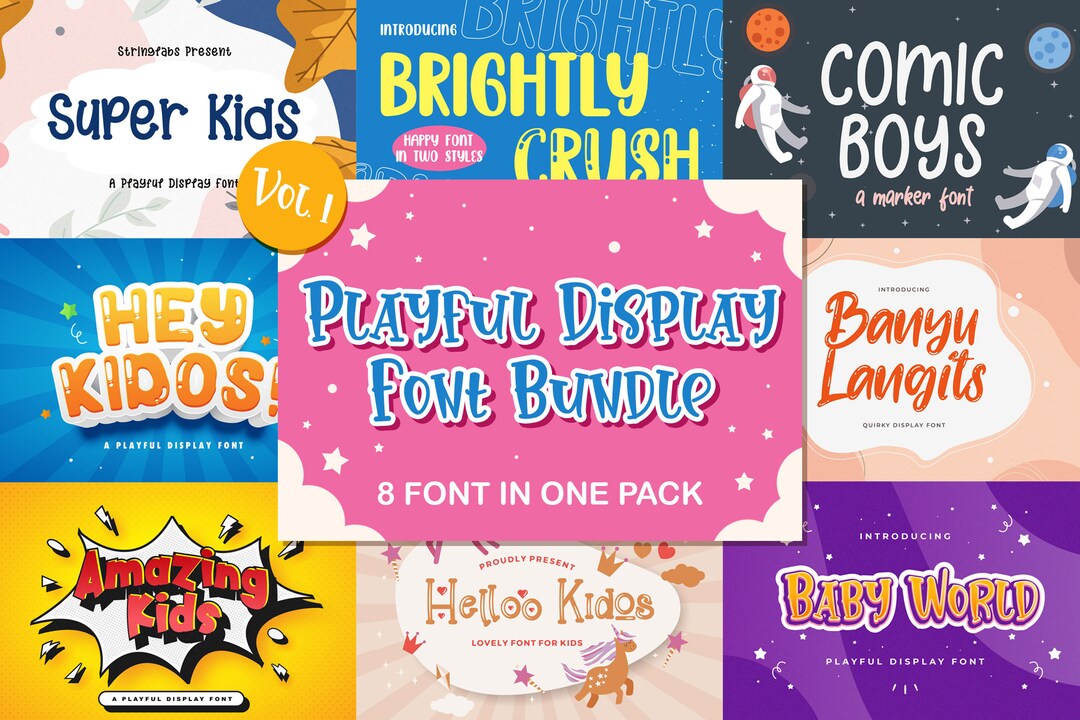 Playful Font Bundle 1 - Craft Font, Cute Font, Kids Font, Fun Font ...