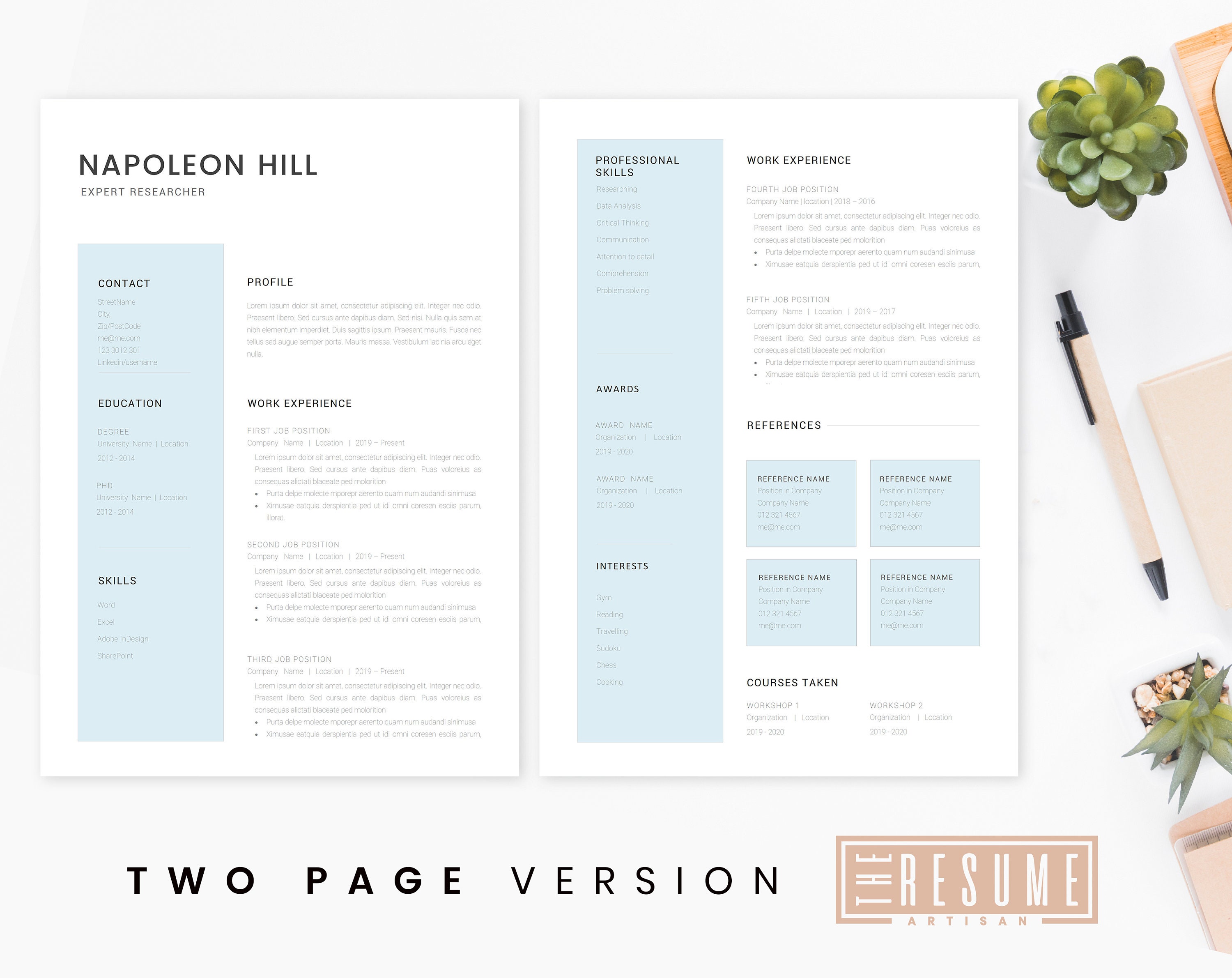 Teacher Resume Template Download, 2 Page Word Resume Template for ...