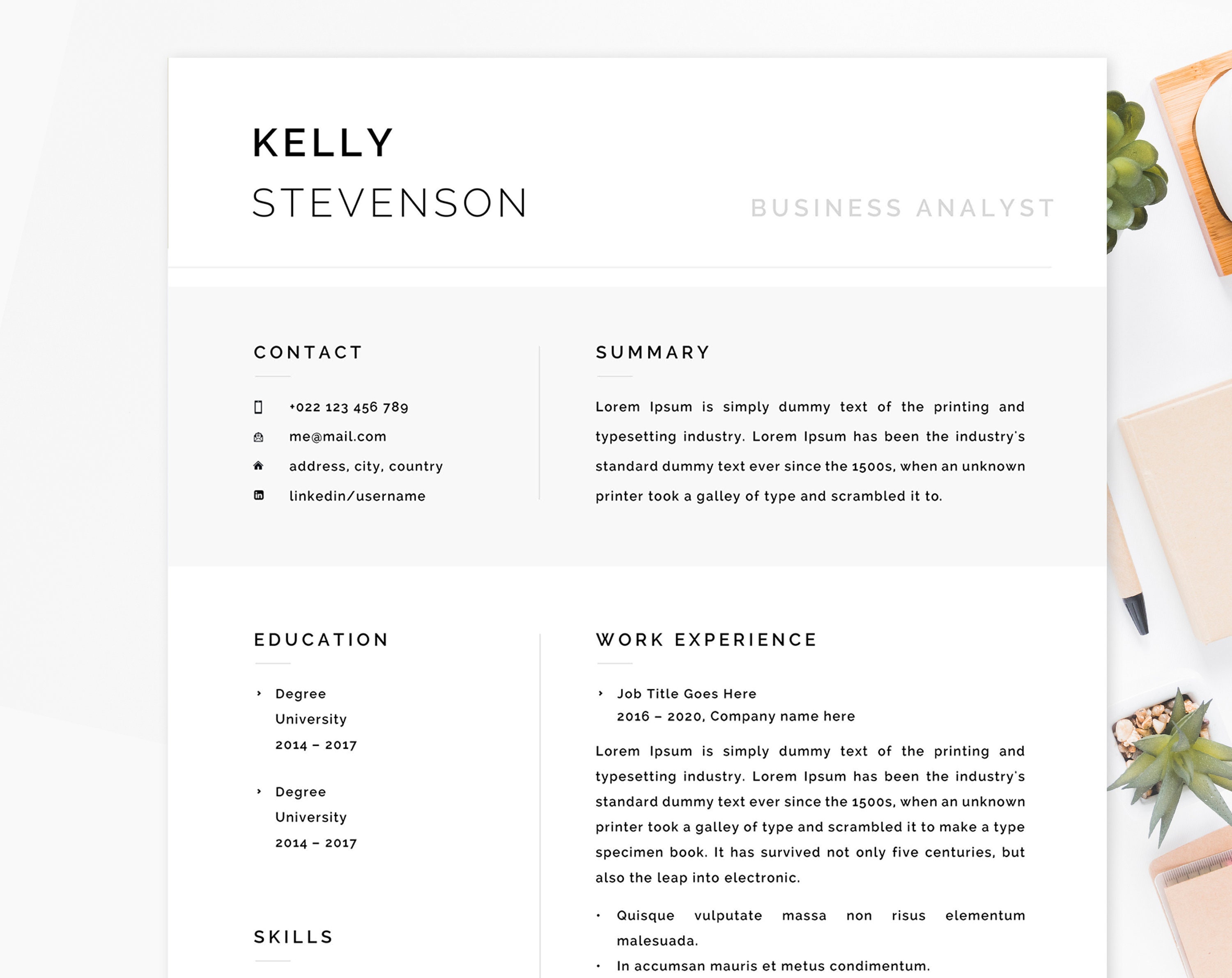 2020 Modern Editable Job CV Resume Template for Word Instant Download ...