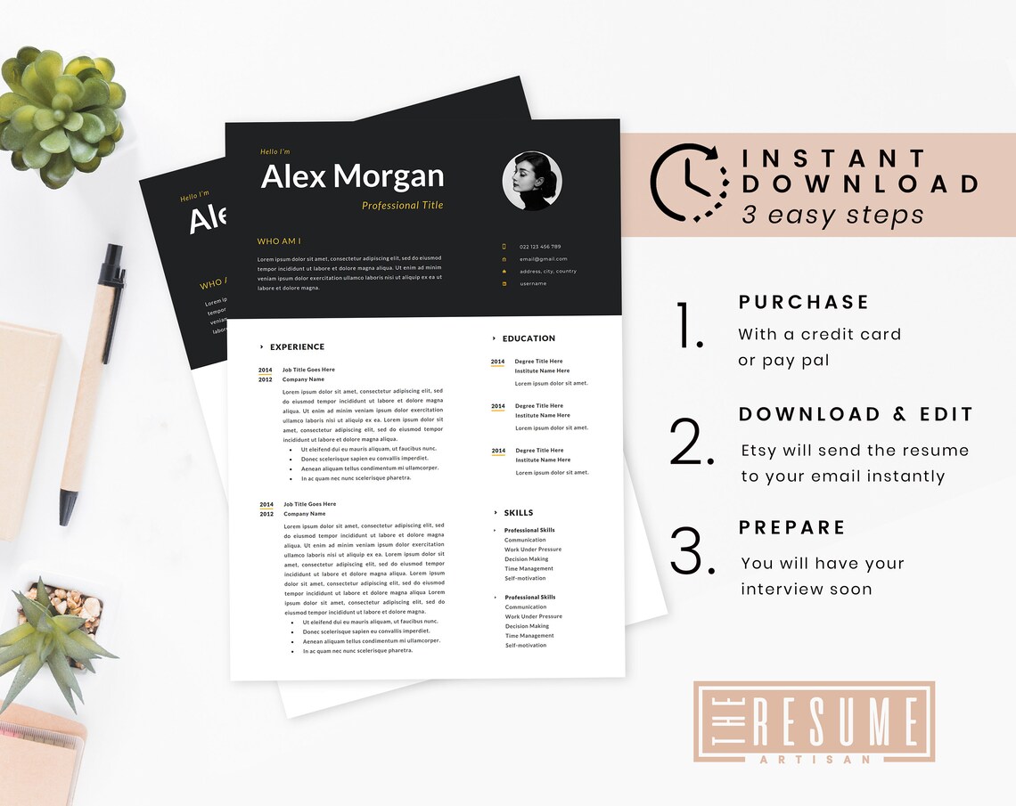2020 Modern Editable Job CV Resume Template for Word Instant - Etsy