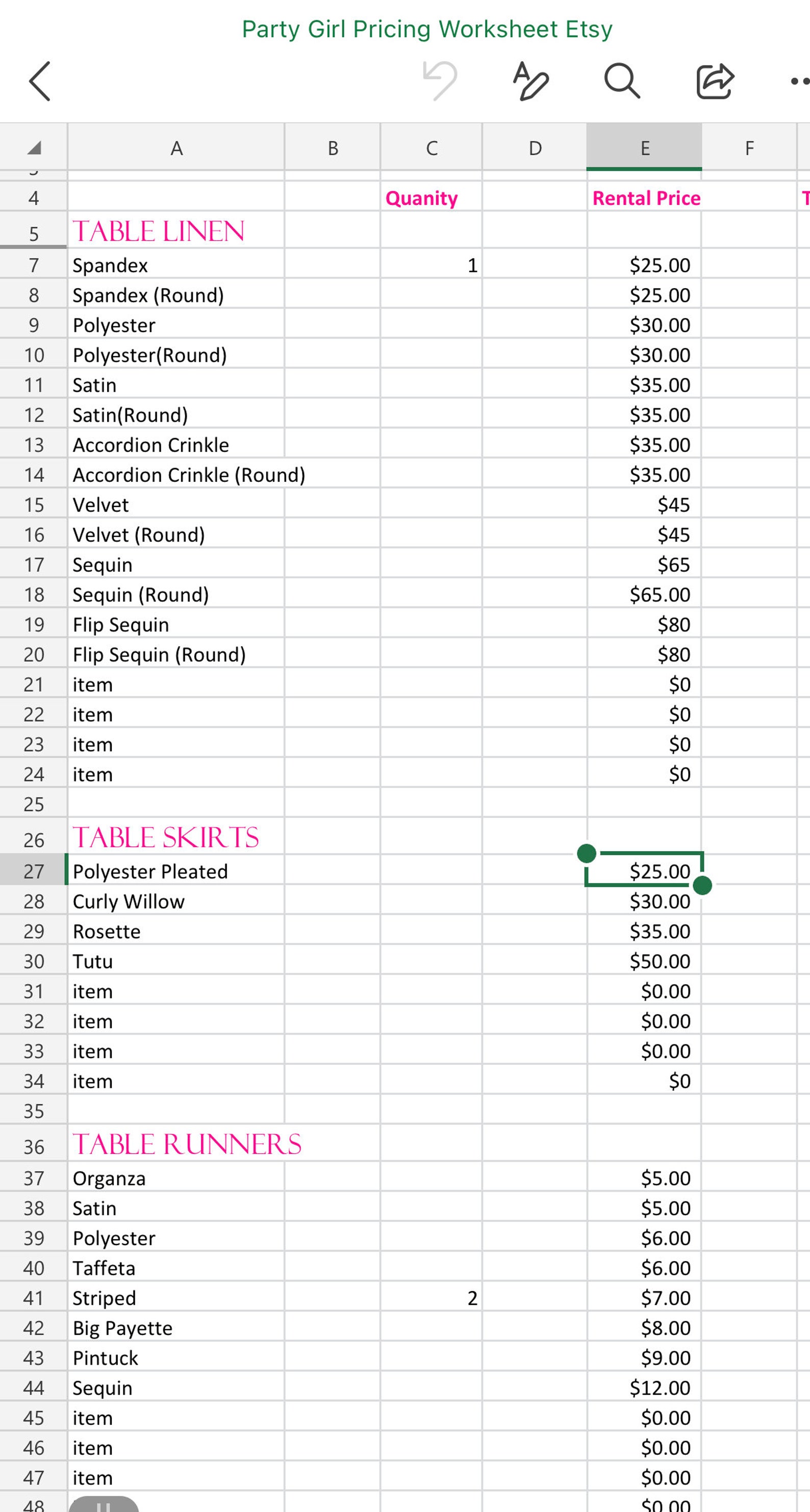 Event Planner Pricing Worksheet - Etsy