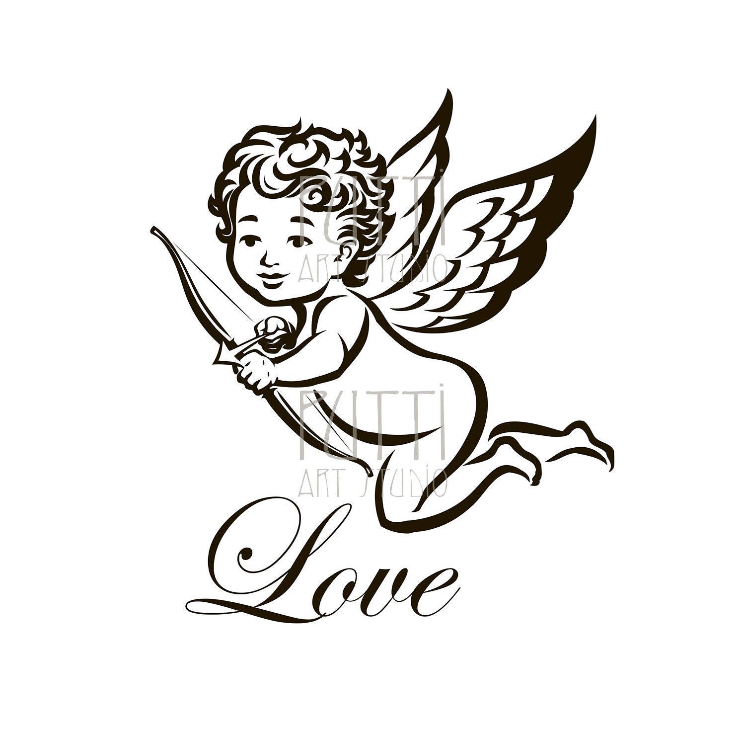 Imágenes prediseñadas de ángel. Cupido con flecha de amor. SVG, Ai, EPS ...