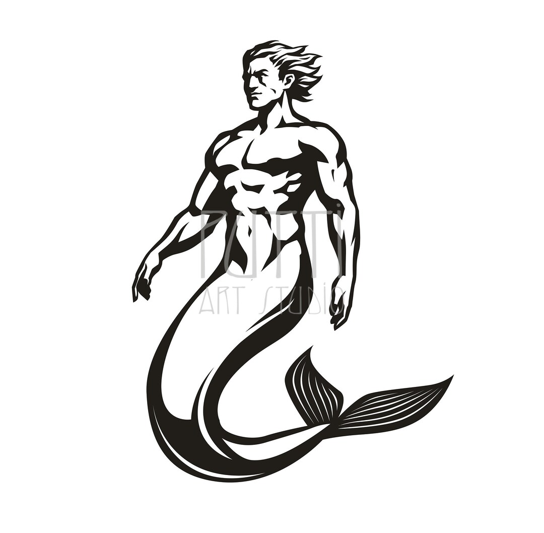Mermaid Male SVG EPS Figure Drawing. Digital Download Art Png,pdf,ai ...