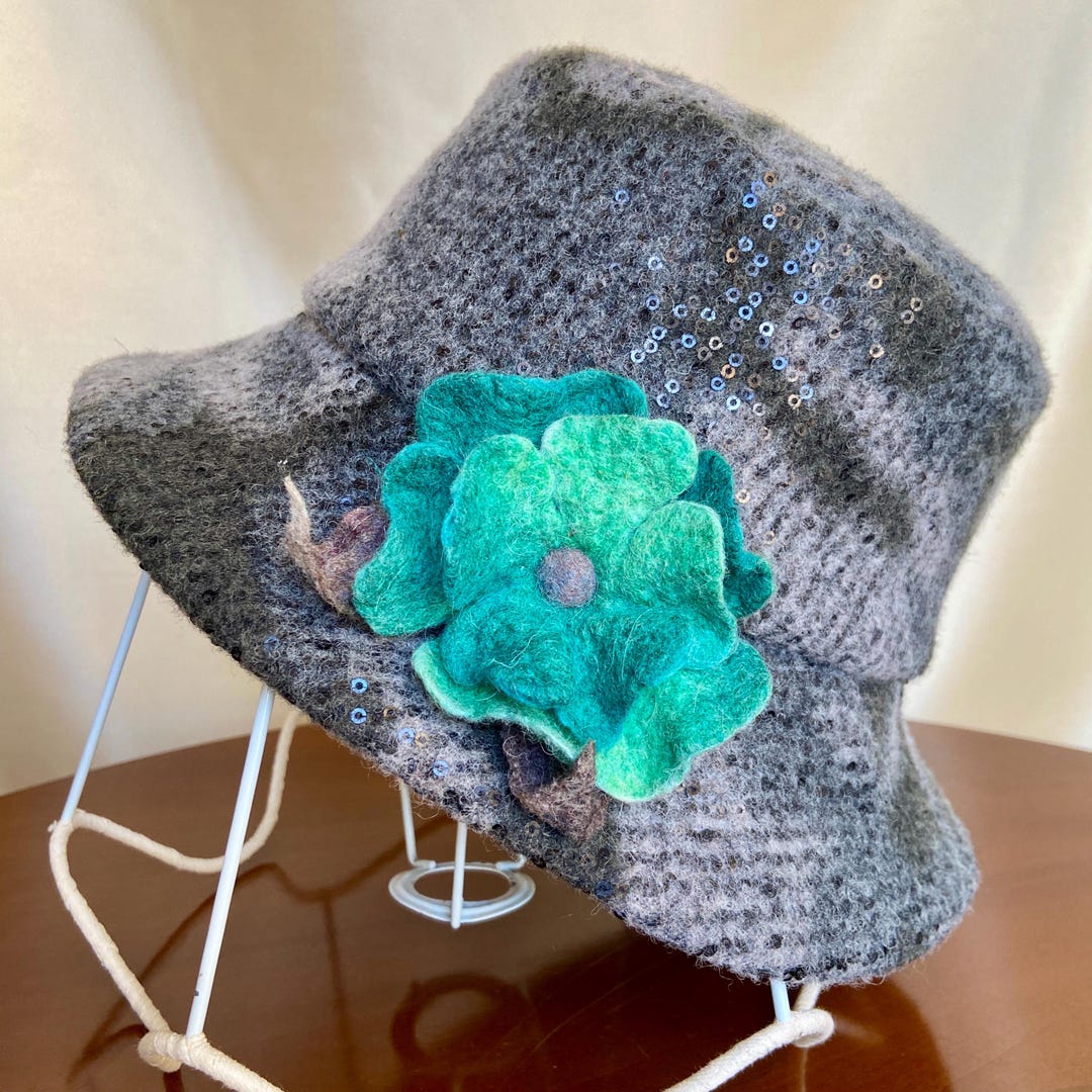 Luxury Gift Set: Sequined Wool Bucket Hat + Removable Handcrafted Felt ...