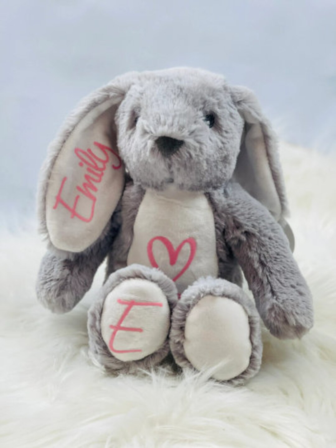 Cuddly Toy Bunny Personalized With Name and Dates of Birth Bunny GRAY ...