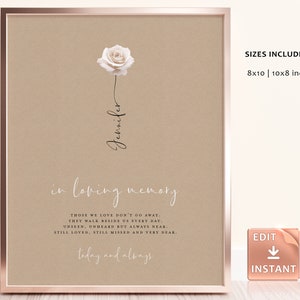 White Rose in Loving Memory Sign, Loving Memory Wedding Sign, Printable ...