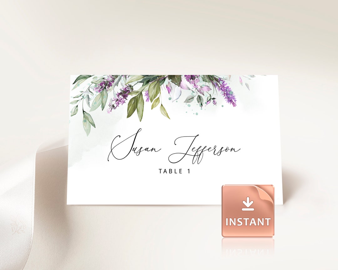 LAMI - Lavender Table Name Card, Purple Wedding Place Cards, Printable ...