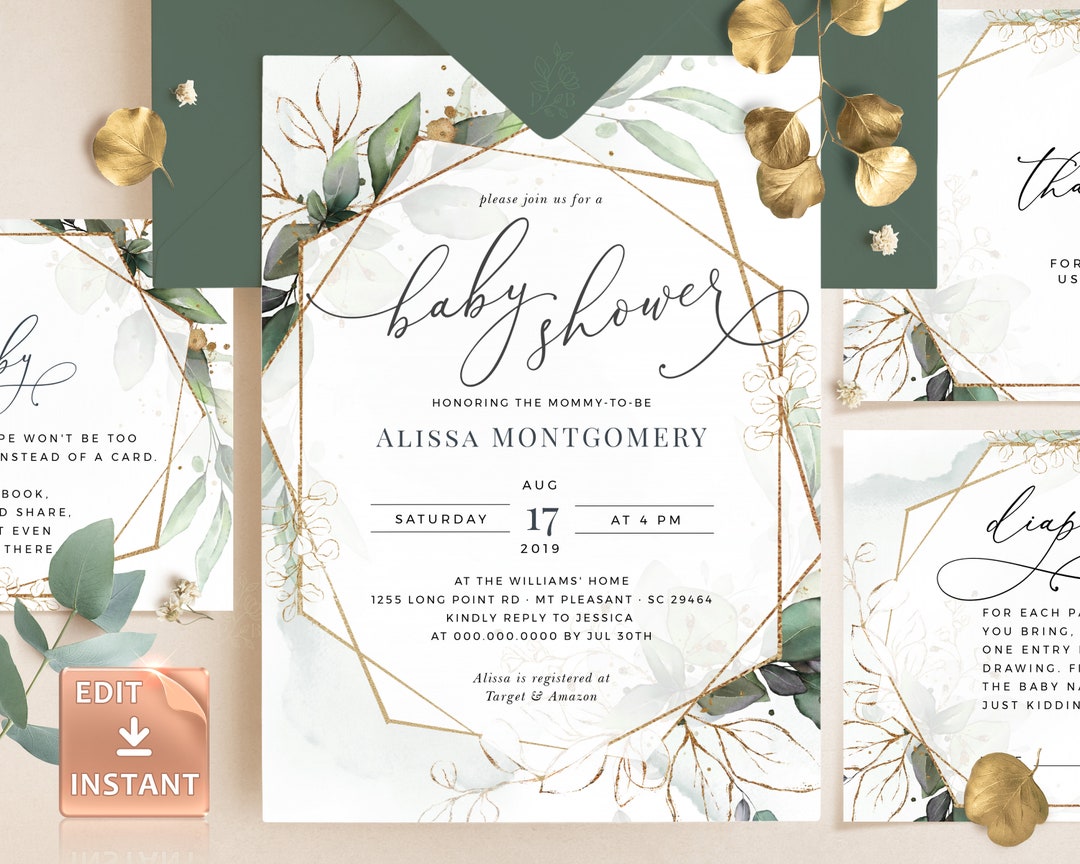 LUCY - Geometric Baby Shower Invitation, Printable Gender Neutral Baby ...