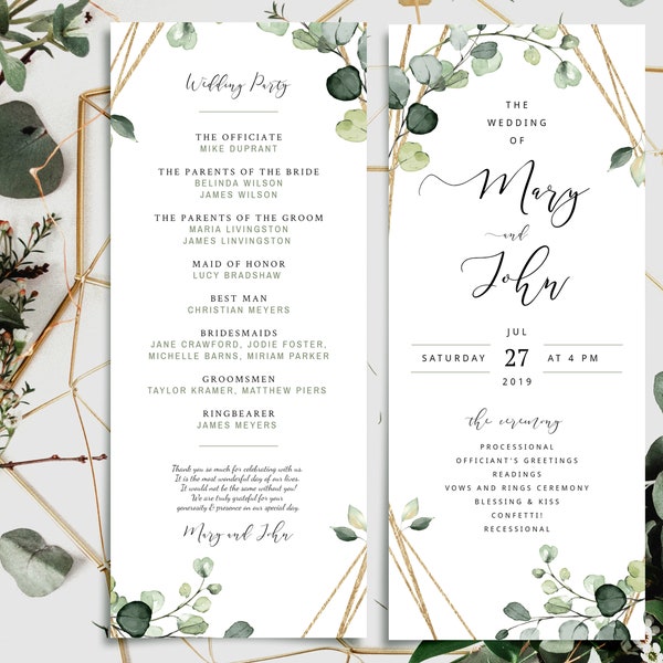 Greenery Wedding Program - Etsy