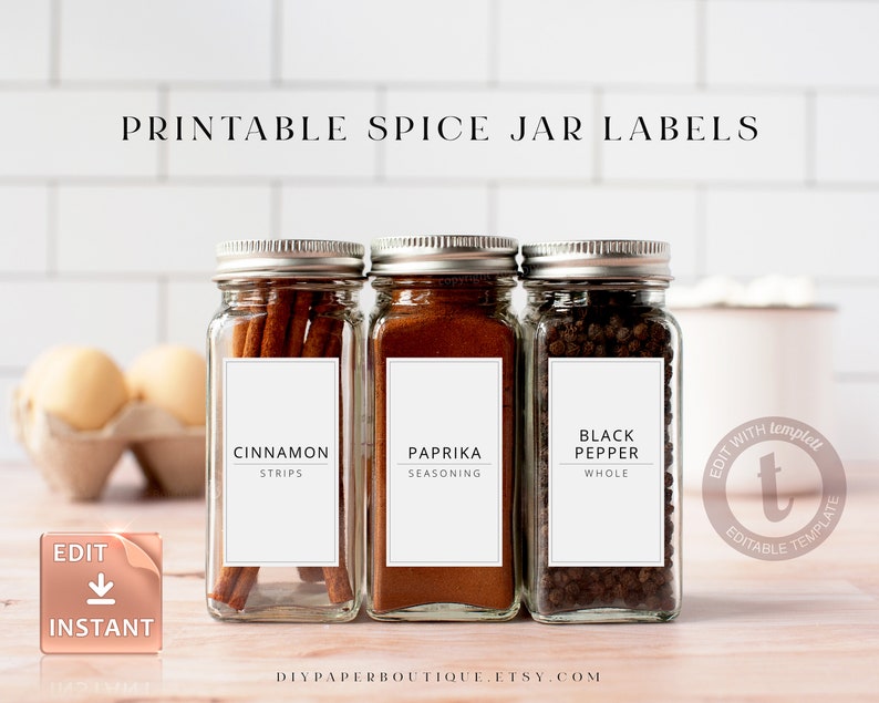 Printable Spice Jar Labels Template DIY Modern Minimalist Jar - Etsy