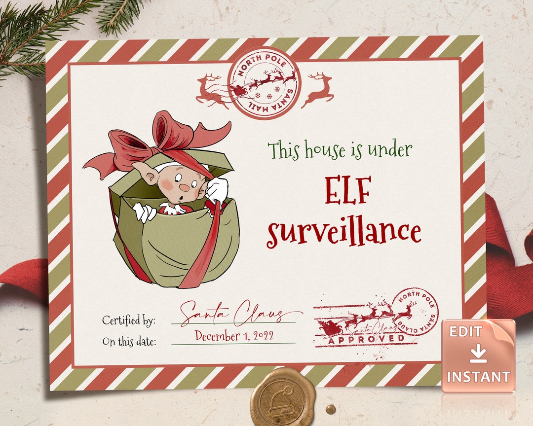 Elf Surveillance Sign Editable Christmas Sign Elf Accessories Printable ...