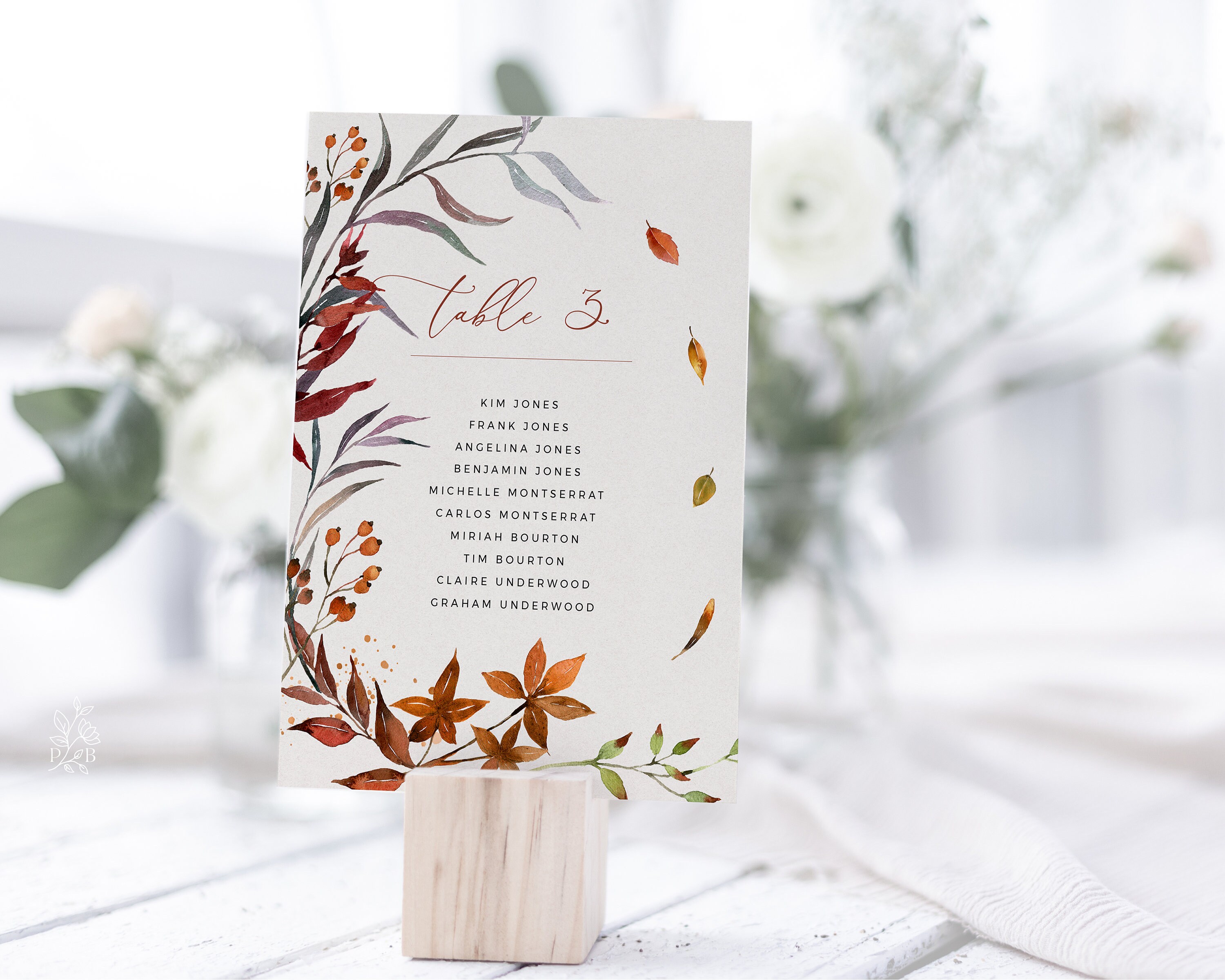 SIENNA Wedding Table Number Card Autumn Cards Burnt Orange Table Number ...