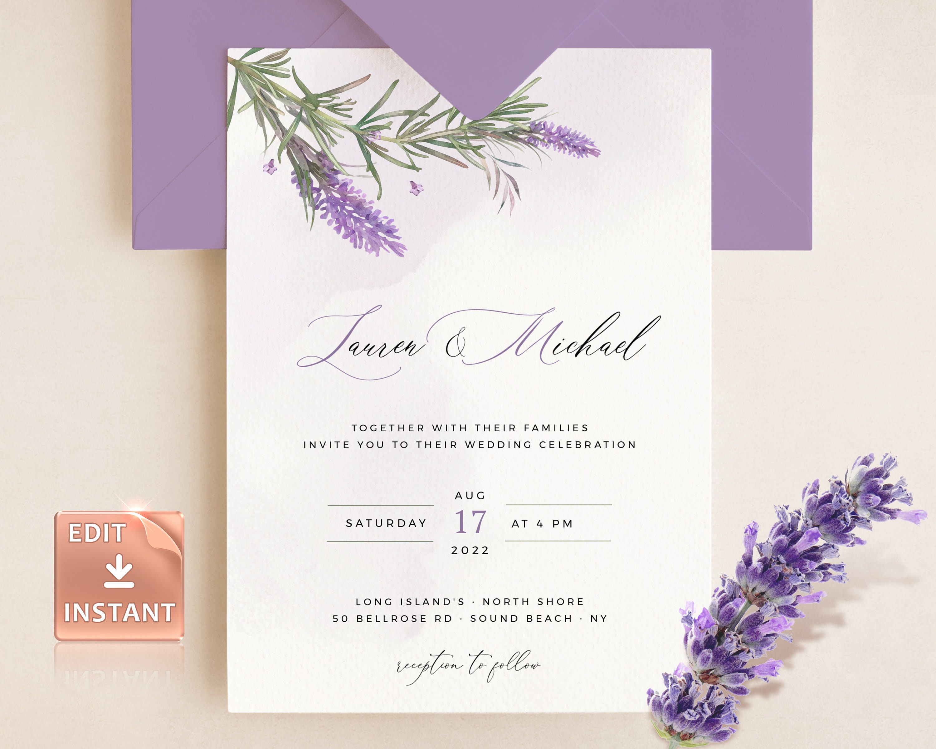 Lavender Wedding Invitation Blank Template
