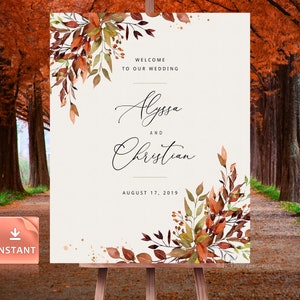 SIENNA - Large Fall Wedding Welcome Sign, Custom Fall Wedding Sign ...