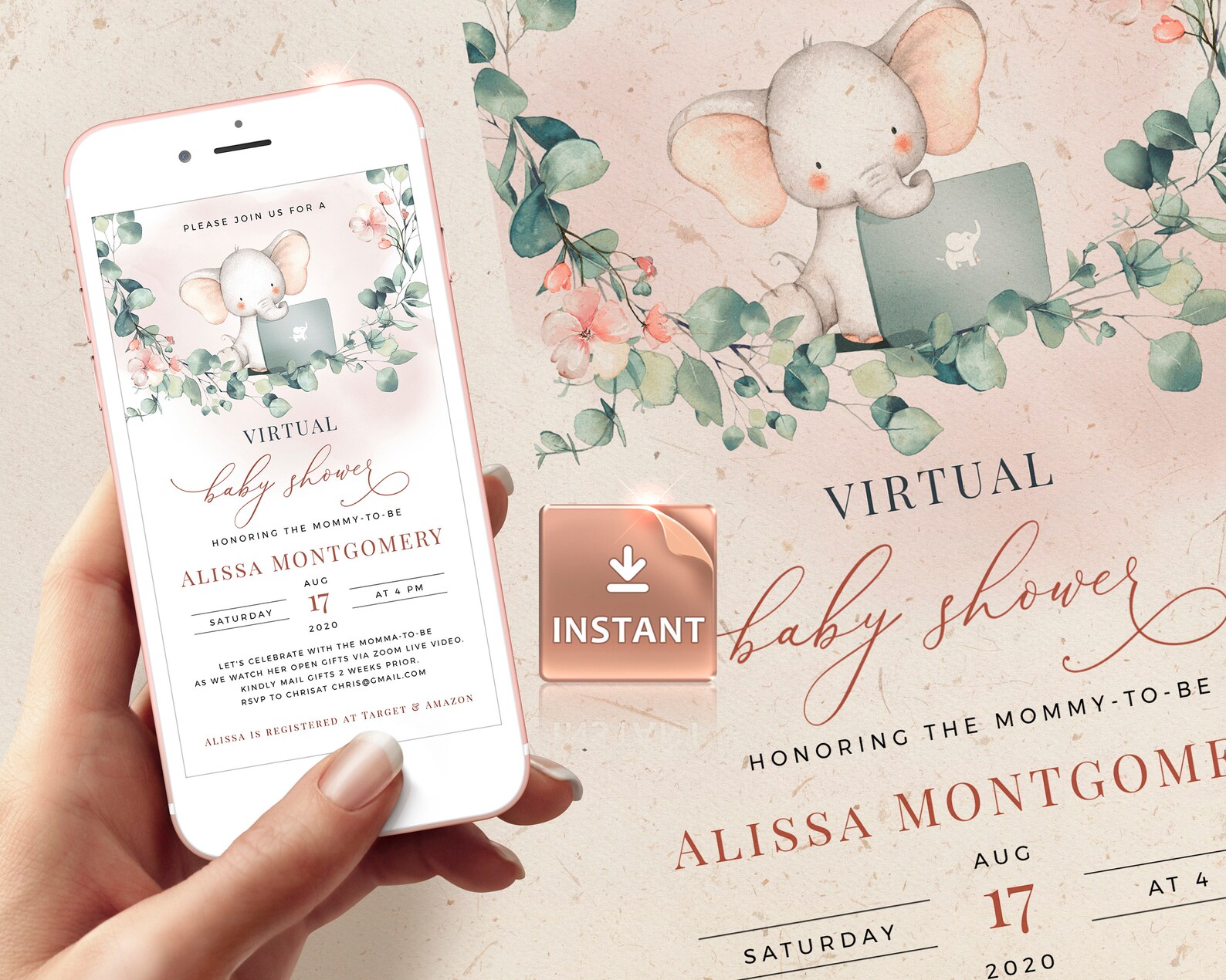 JOY Virtual Girl Baby Shower Digital Invitation Electronic - Etsy