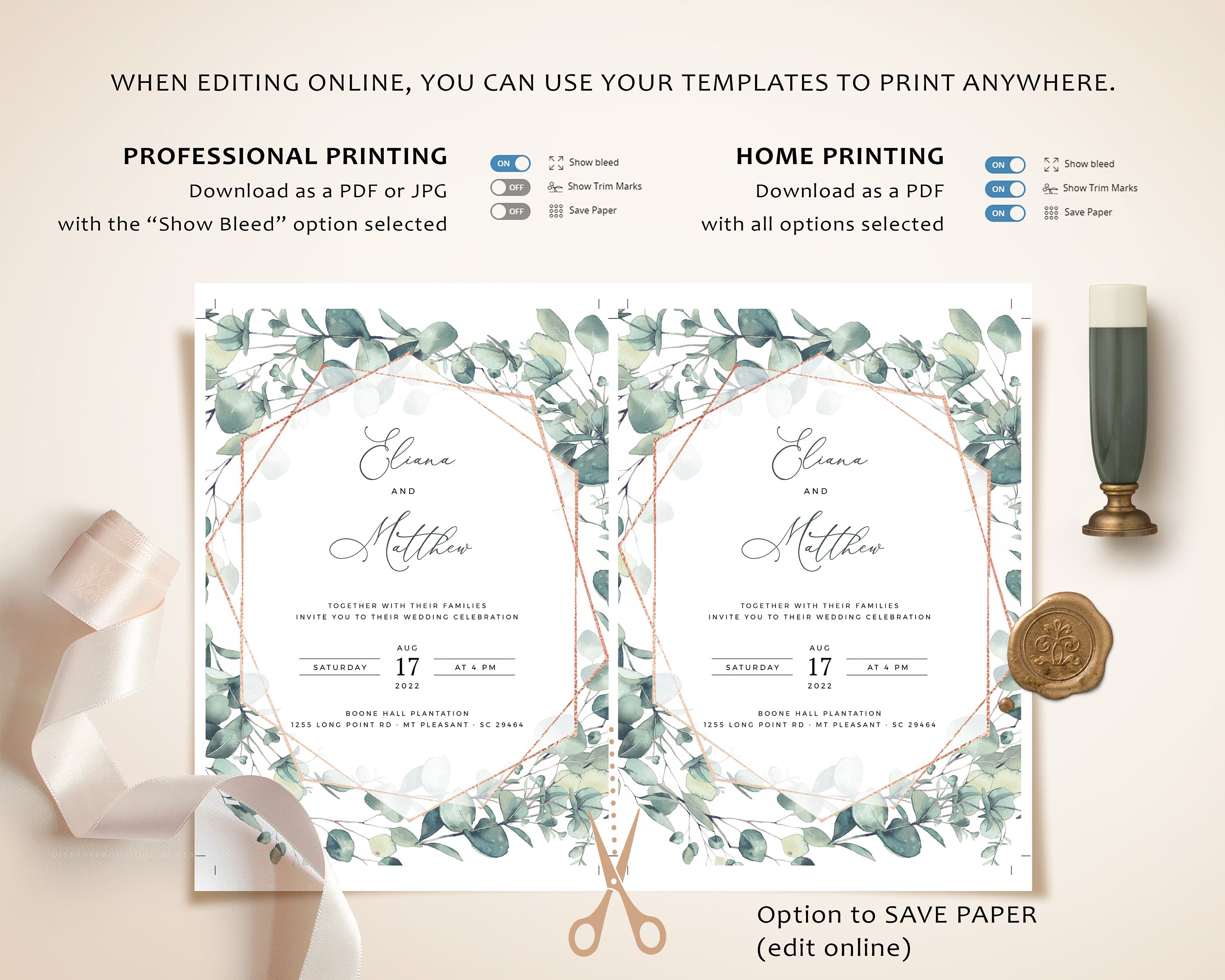LAILA - Geometric Wedding Invitation Template With Watercolor ...