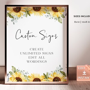 Sunflowers Custom Signs, Editable Template, Customizable Sunflower ...