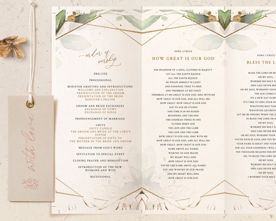 CLEO Trifold Wedding Programs Template Bohemian Greenery | Etsy