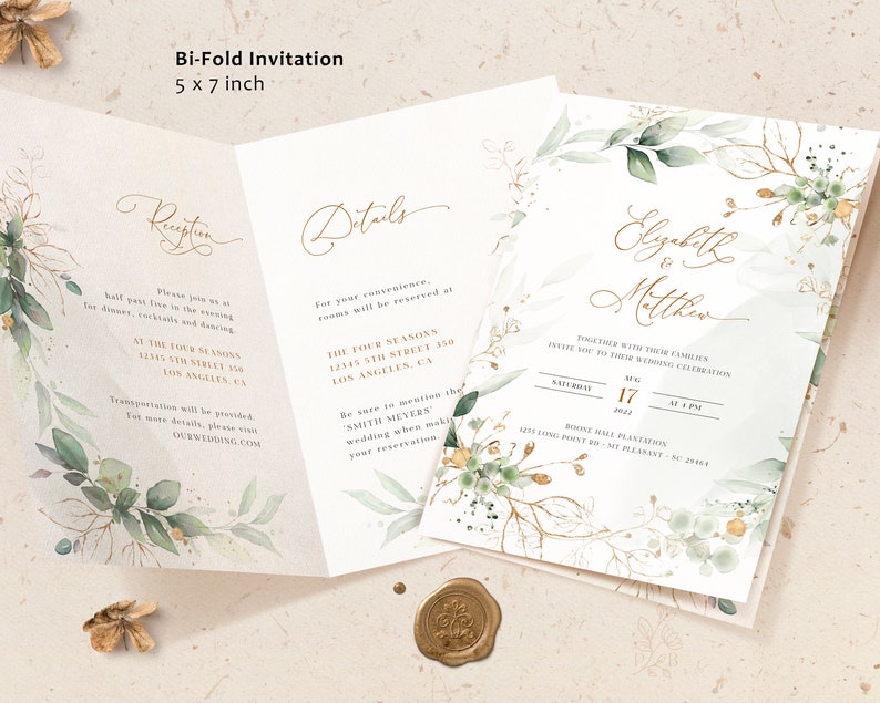 CLEO Folded Wedding Invitation Template Bi fold Wedding Etsy