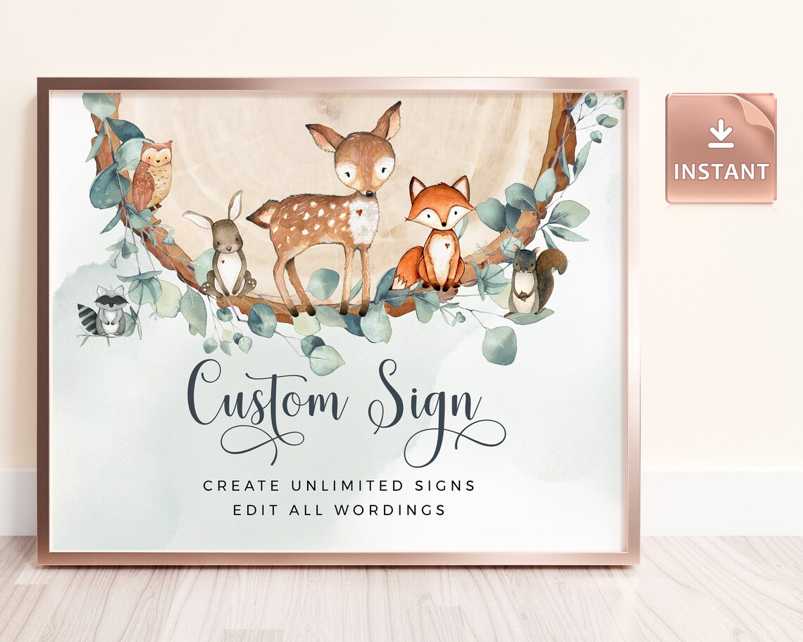 Woodland Printable Sign for Baby Shower Custom Sign Editable - Etsy