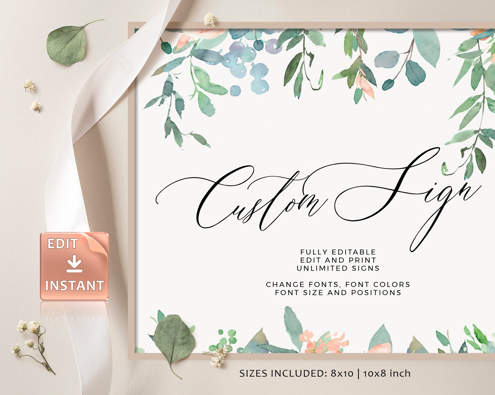 TIFF Custom Bridal Shower Signs Instant Download Blush | Etsy