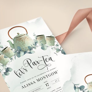 PARTEA - Tea Party Invitation Bundle, Tepot Cups Greenery Baby Shower ...