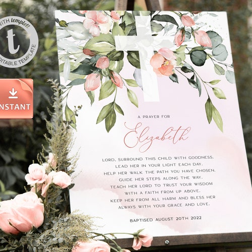 Personalized Prayer Sign for Girl Editable Pink Floral Sign - Etsy
