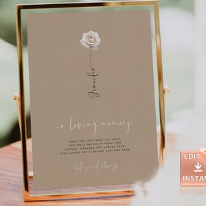 White Rose in Loving Memory Sign, Loving Memory Wedding Sign, Printable ...