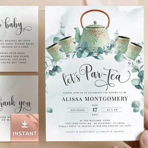 PARTEA - Tea Party Invitation Bundle, Tepot Cups Greenery Baby Shower ...