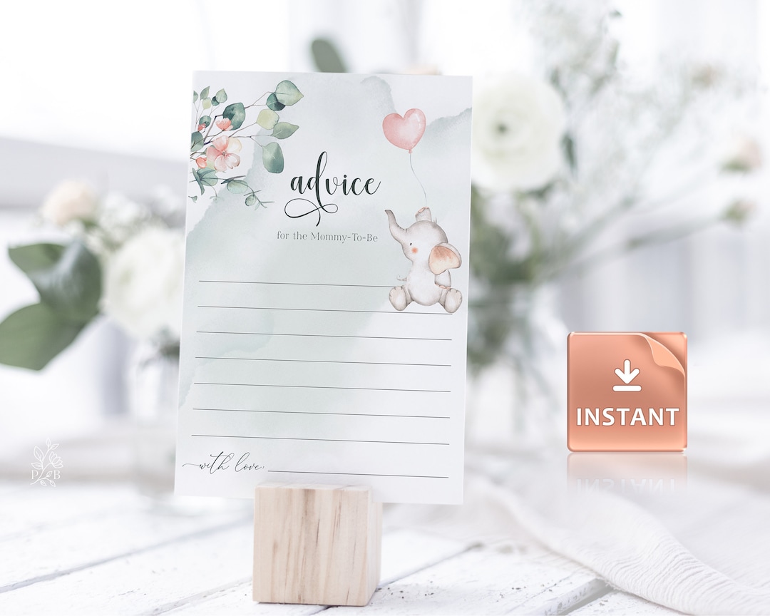 Elephant Baby Shower Advice Card Template (printable) - Etsy