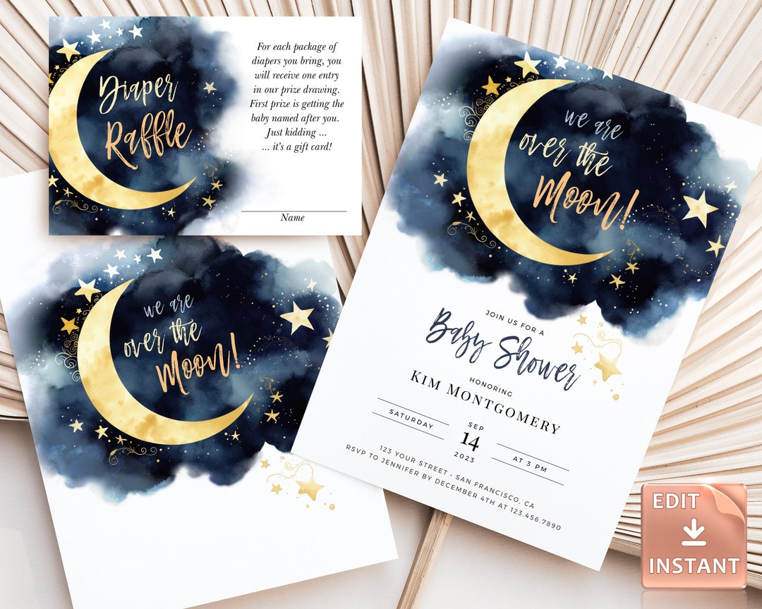 Over the Moon Baby Shower Invitation: Twinkle Star Template (digital ...